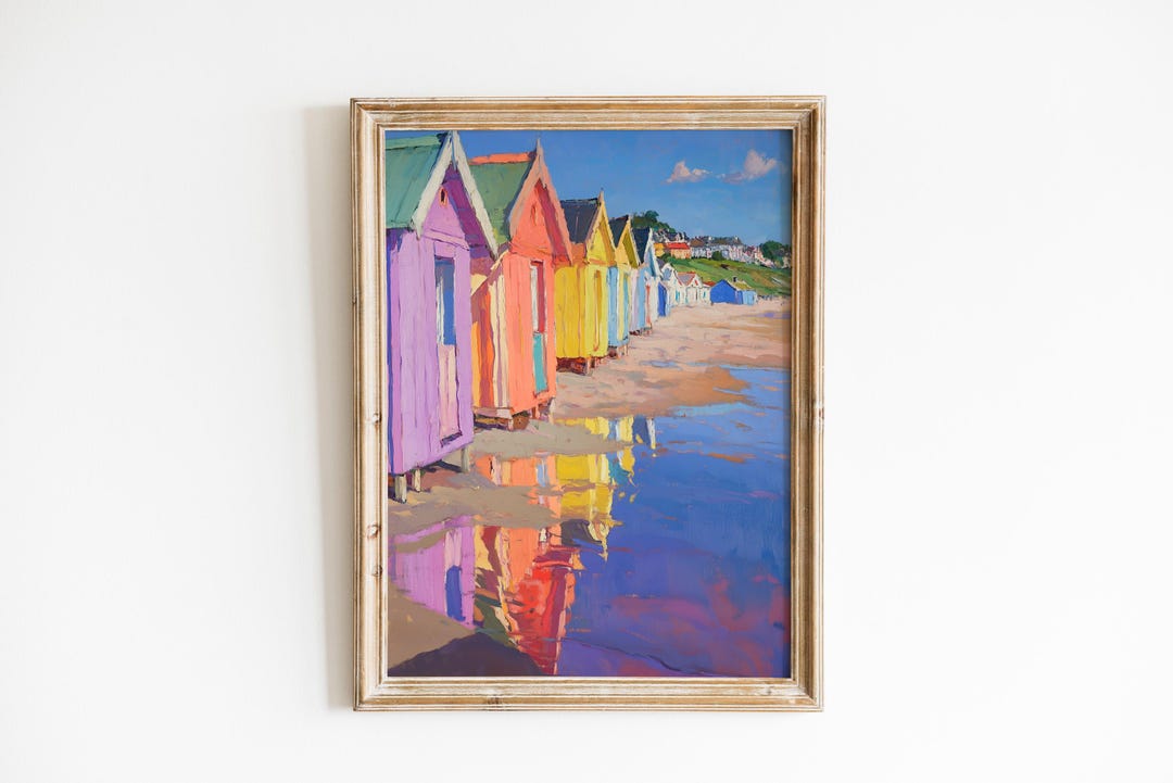 Beach Huts Printable Wall Art - Bright Coastal Summer Painting ...