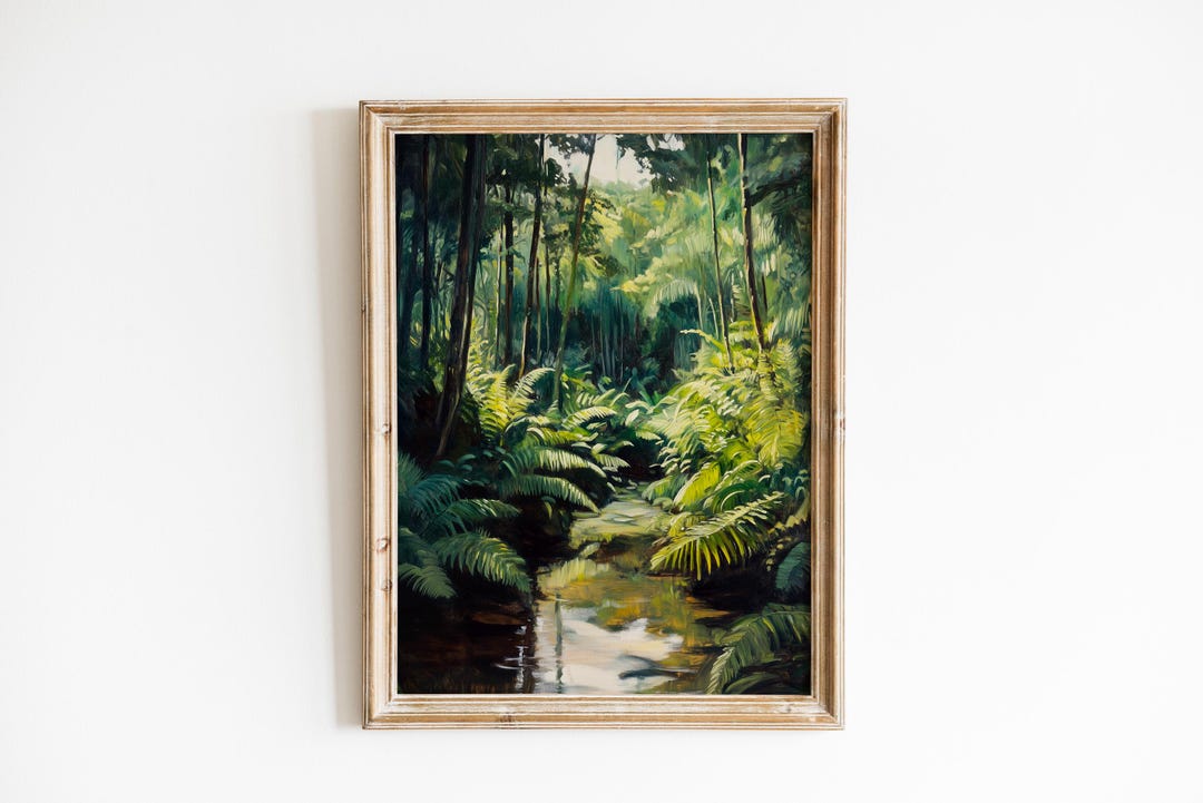 Moody Forest Scene After Rain - Printable Fern-filled Landscape Art ...