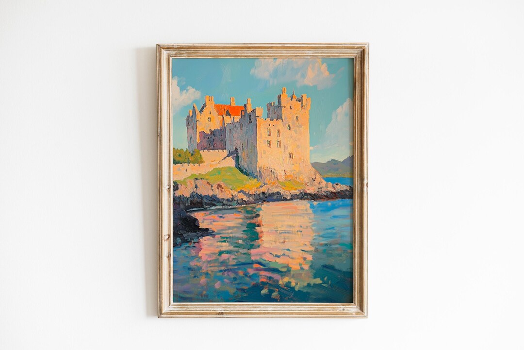 Rustic Coastal Castle Painting, Printable Duart Castle Wall Art, Scenic ...