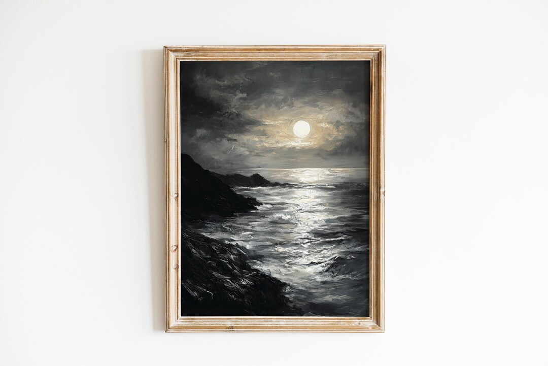 Moody Printable Full Moon Over Coastal Andes - Vintage Painterly ...