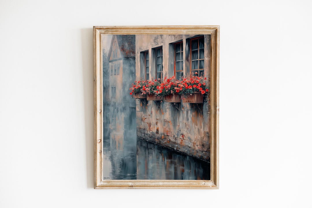 Cottagecore Canal-side Windows With Geraniums - Printable Vintage ...