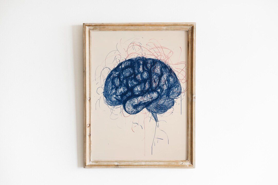 Moody Abstract Brain Scribble Art - Expressive Ink Sketch, Modern ...