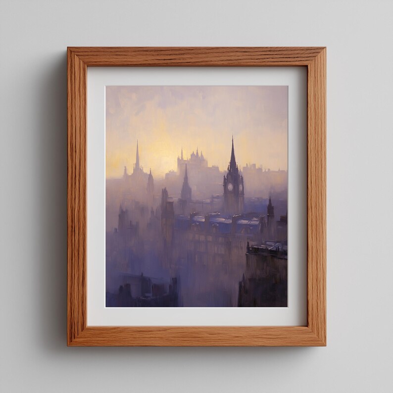 Edinburgh Skyline at Dawn Printable - Misty Castle Silhouette, Romantic ...