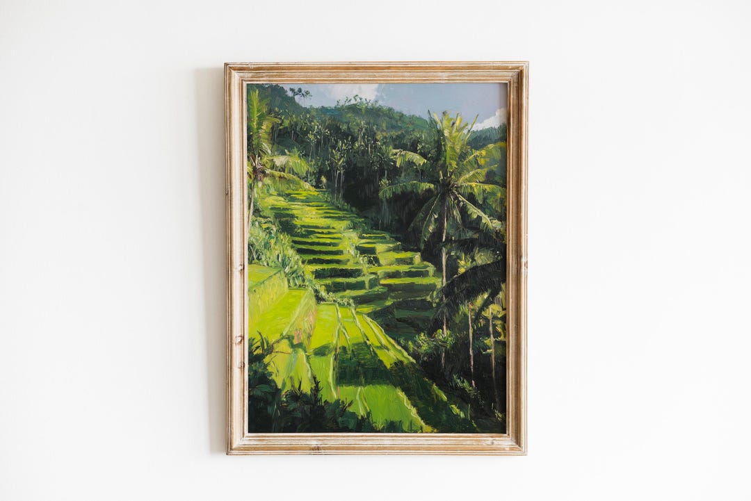 Tropical Bali Rice Terraces at Dusk - Printable Painterly Landscape Art ...