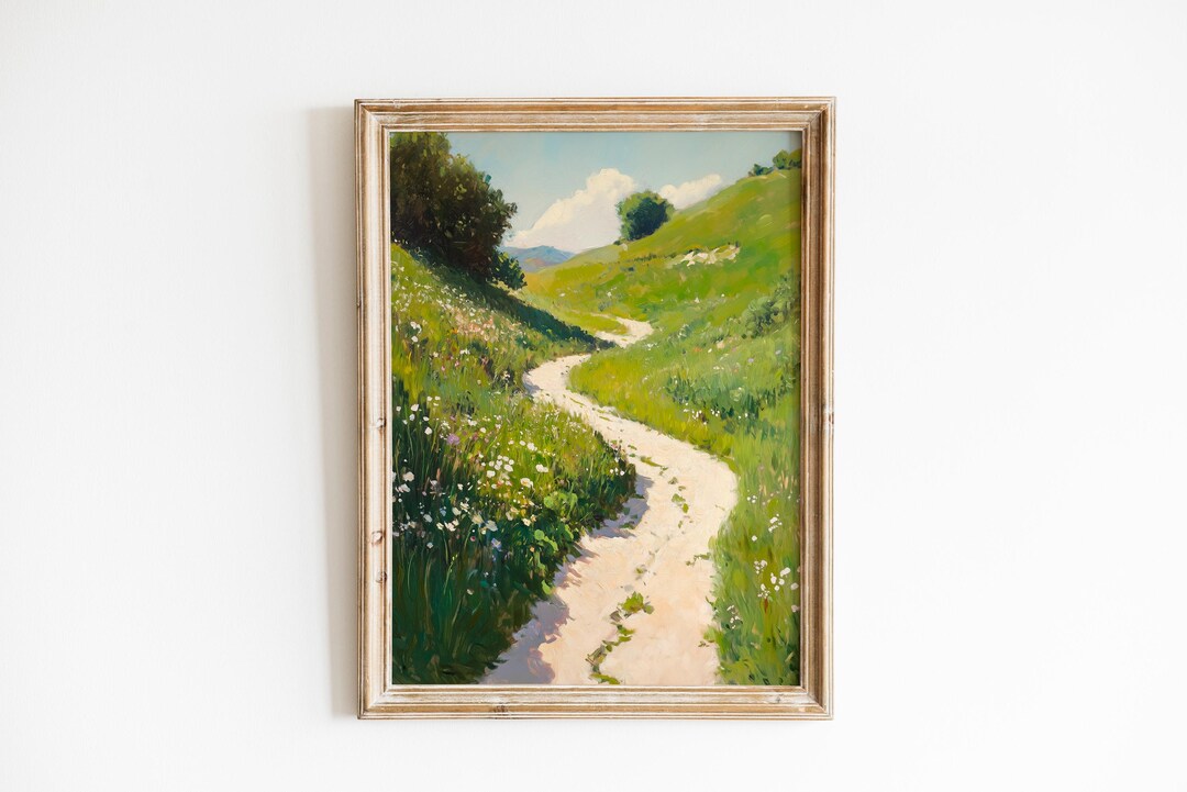 Cottagecore Chalk Path in Sunlit Hills - Vintage Countryside Wall Art ...