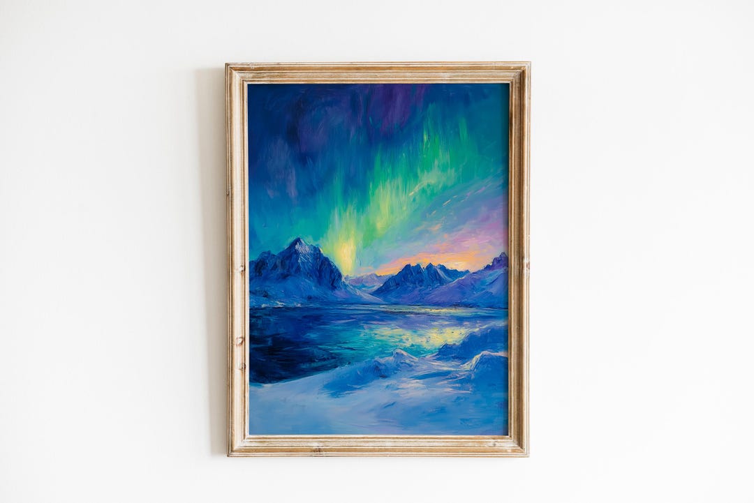 Northern Lights Printable Art - Moody Aurora Borealis Painting, Scenic ...