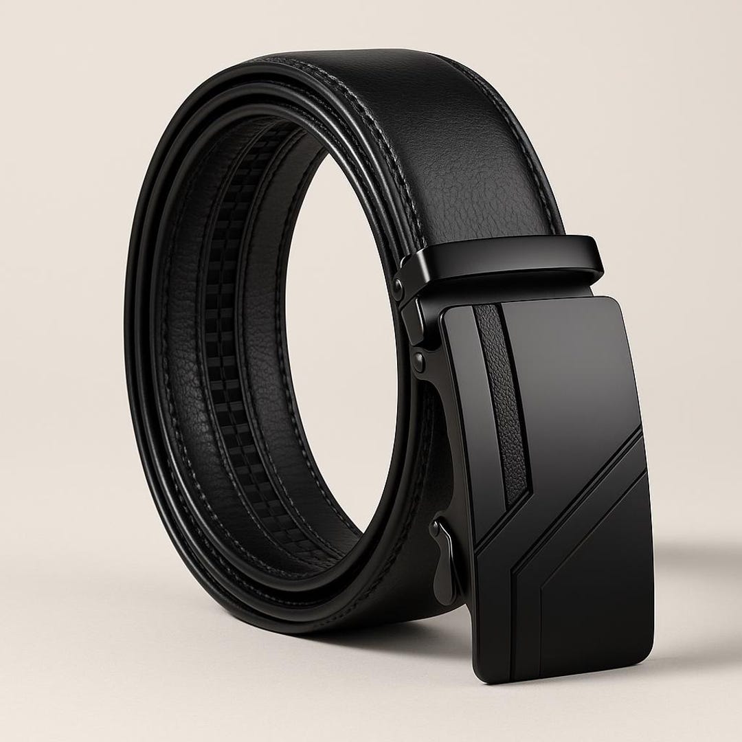 Men's Black Leather Belt | Automatic Ratchet Buckle, Adjustable Fit - Etsy