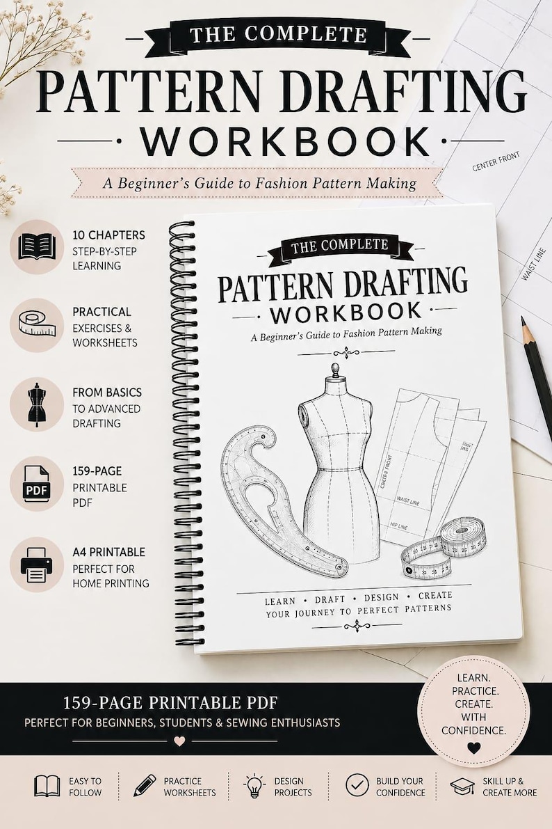 Pattern Drafting Exercise Book | Digital Sewing Workbook | Fashion ...