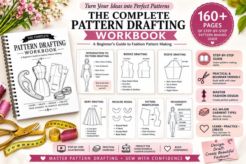 Pattern Drafting Exercise Book | Digital Sewing Workbook | Fashion ...