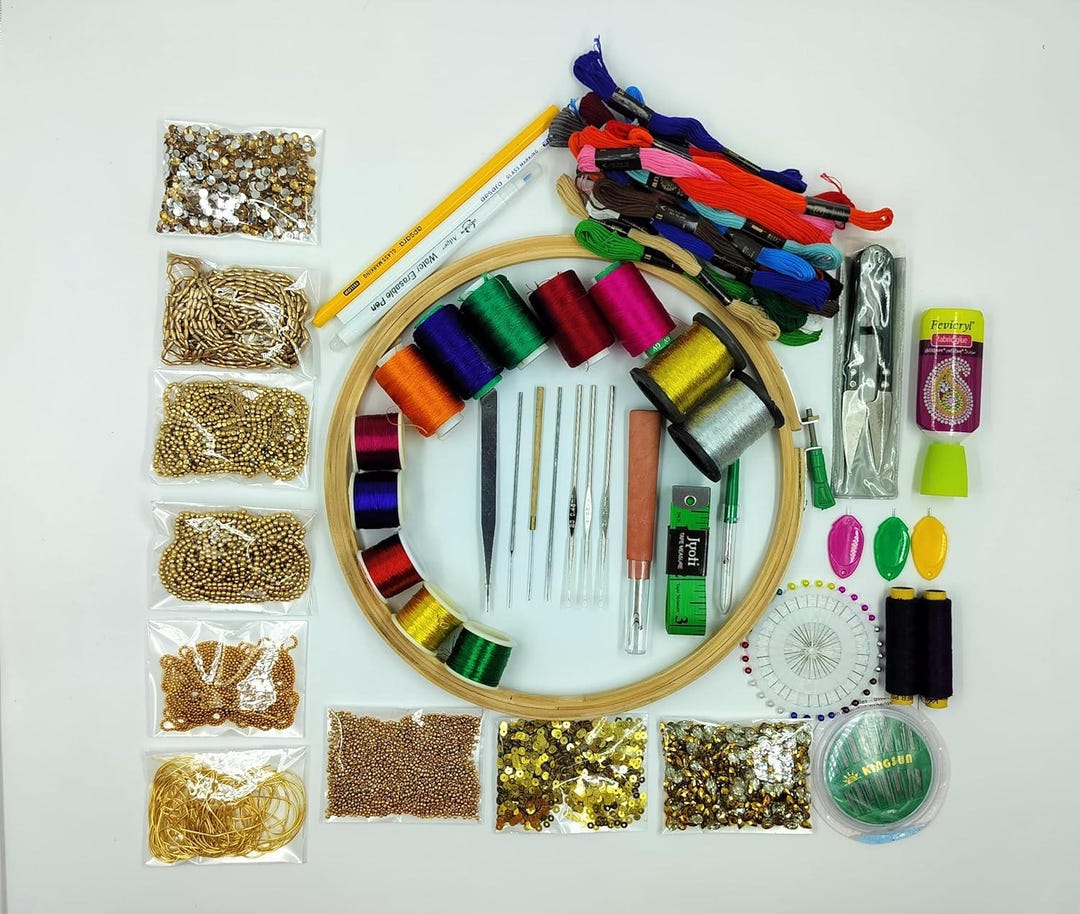 10" Hoop Aari/maggam Work Materials, Embroidery Materials Kit ...