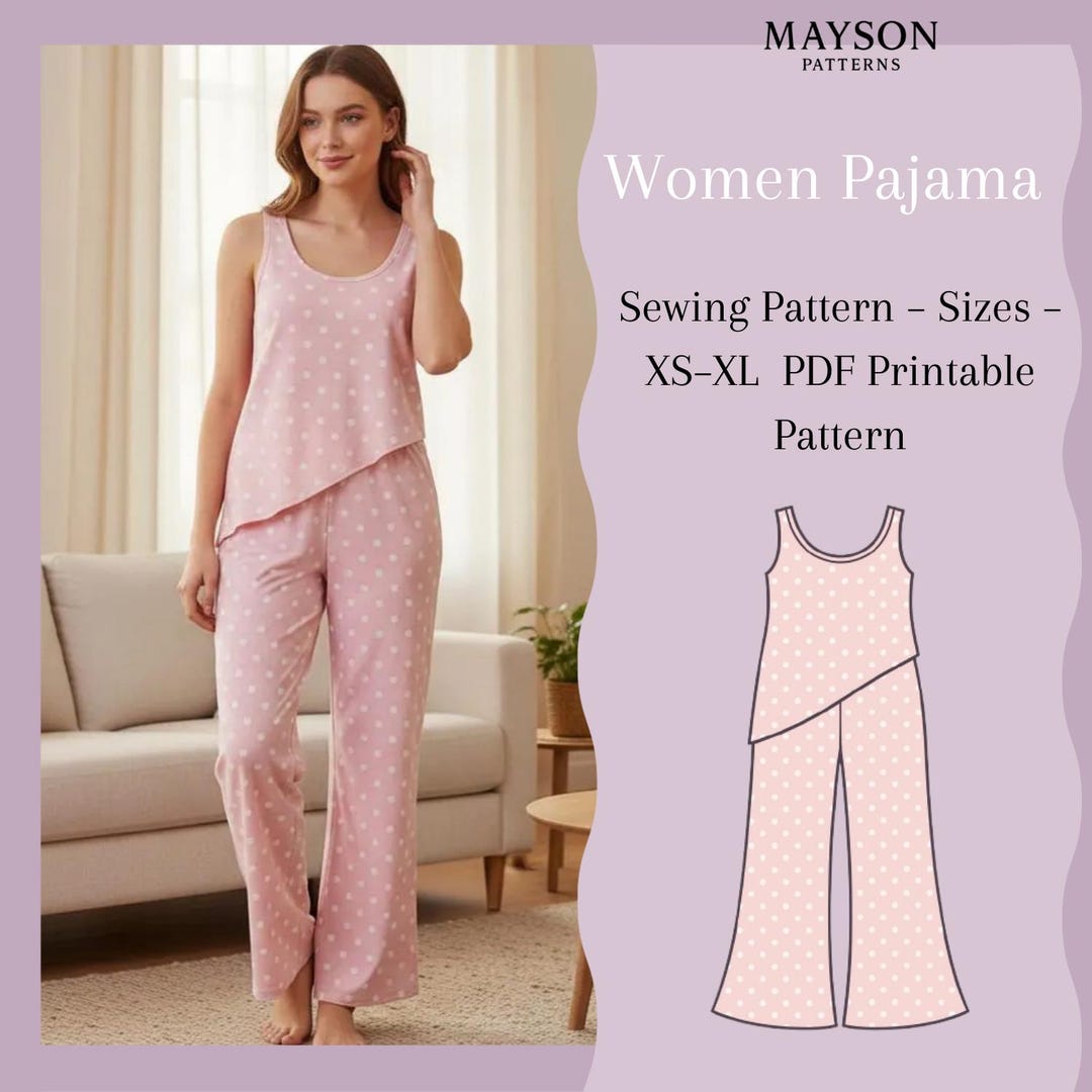 Women Pajama Sewing Pattern PDF – Soft Étoile Set, Sleeveless Wrap Top ...