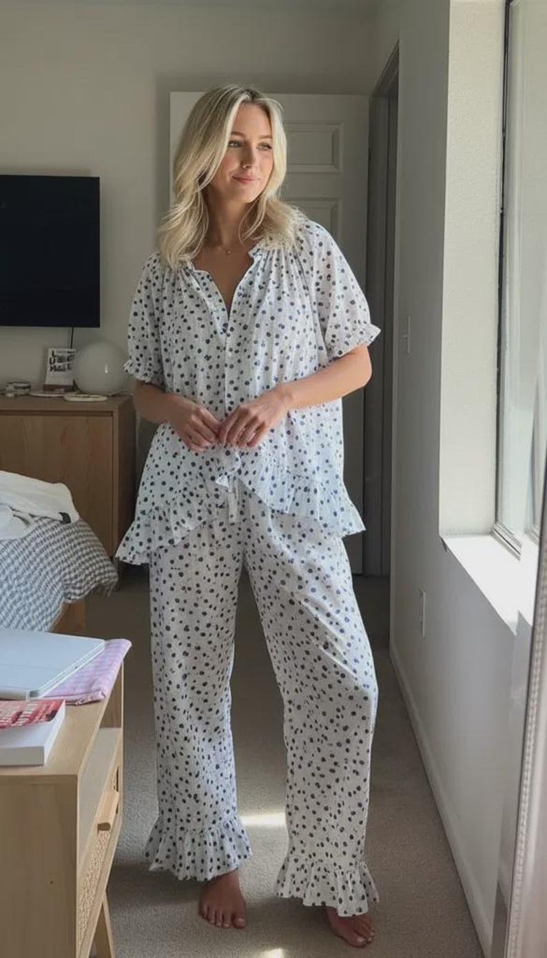 Women’s Pajama Sewing Pattern PDF | Ruffle Top & Pants Set | Sizes S–XL ...