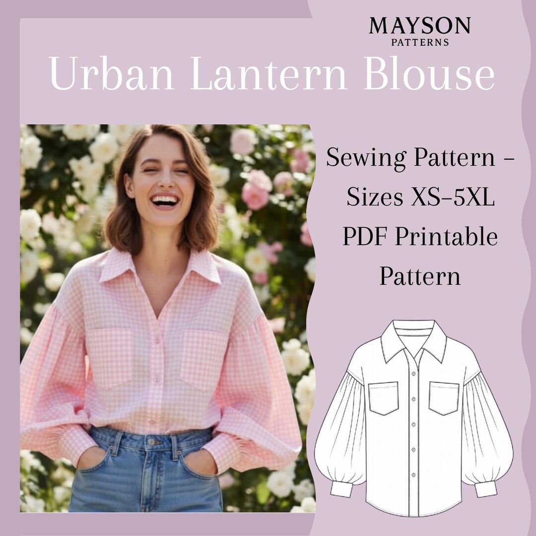 Urban Lantern Blouse Sewing Pattern PDF, Puff Sleeve Oversize Shirt ...