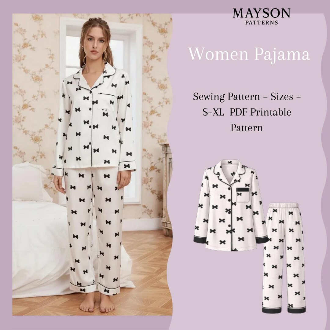 Comfort Pajama Set Sewing Pattern – Printable PDF, Button-up Top & Wide ...
