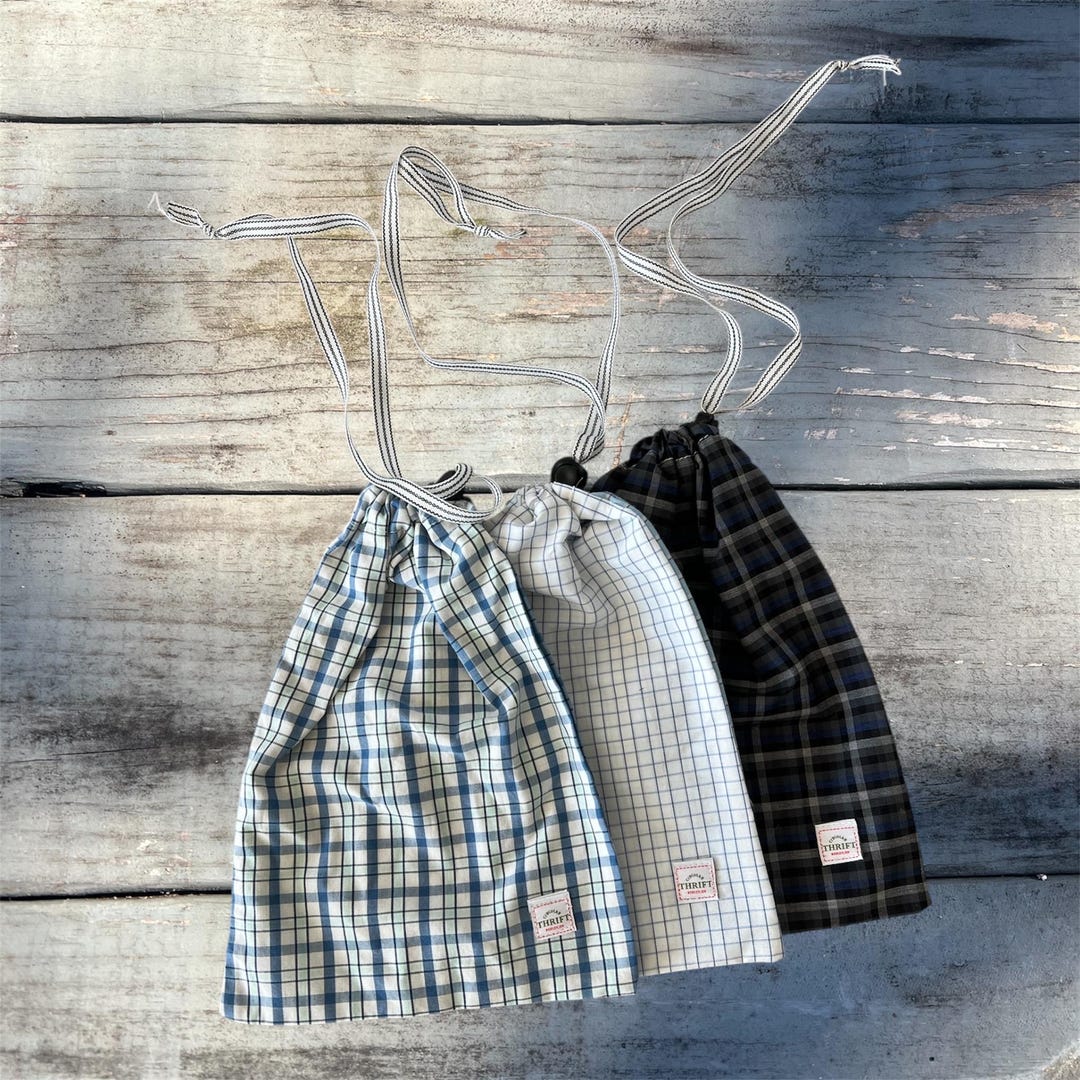 Upcycled Drawstring Pouch Set of 3 Different Plaids - Etsy