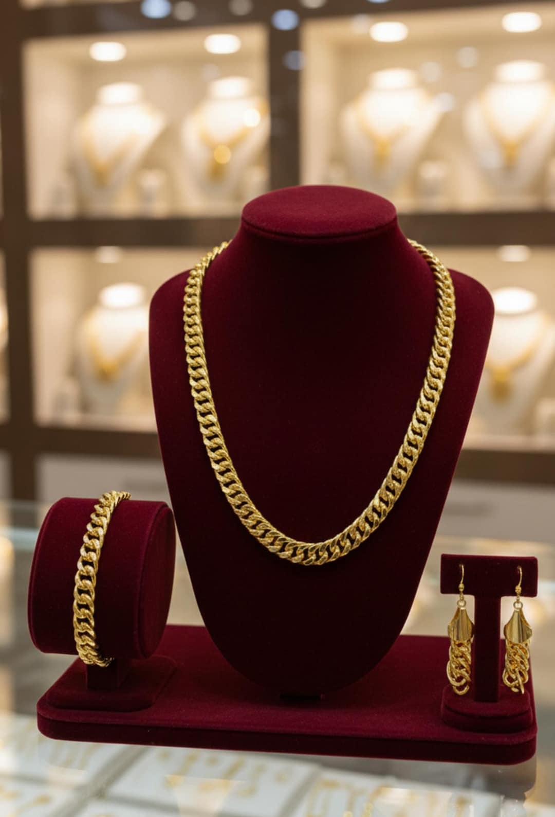 Gold-plated Cuban Jewelry | Chunky Necklace, Bracelet & Earrings for ...