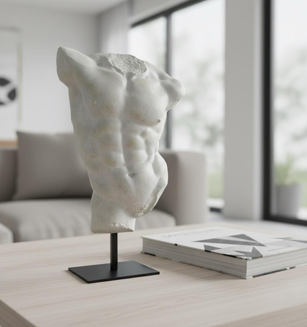 Premium Greek Torso Statue - White Marble Effect Male Body Sculpture ...