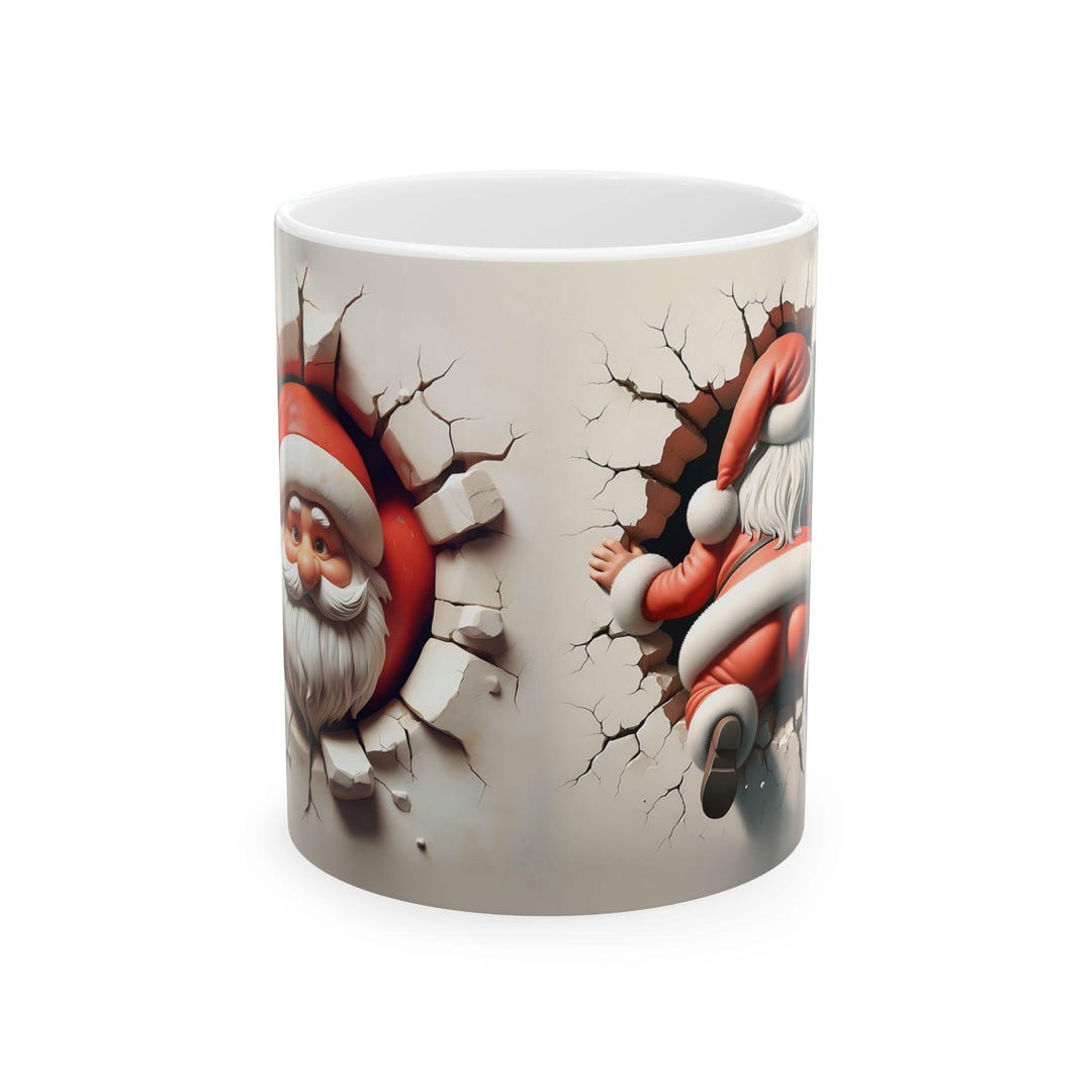 Santa 3D Cracked Wall Mug | Funny Christmas Holiday Cup - Etsy