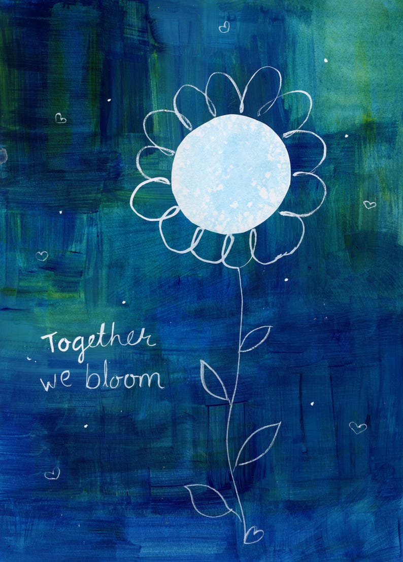Together We Bloom Print, Minimalist Art Flower, Inspirational Quote ...