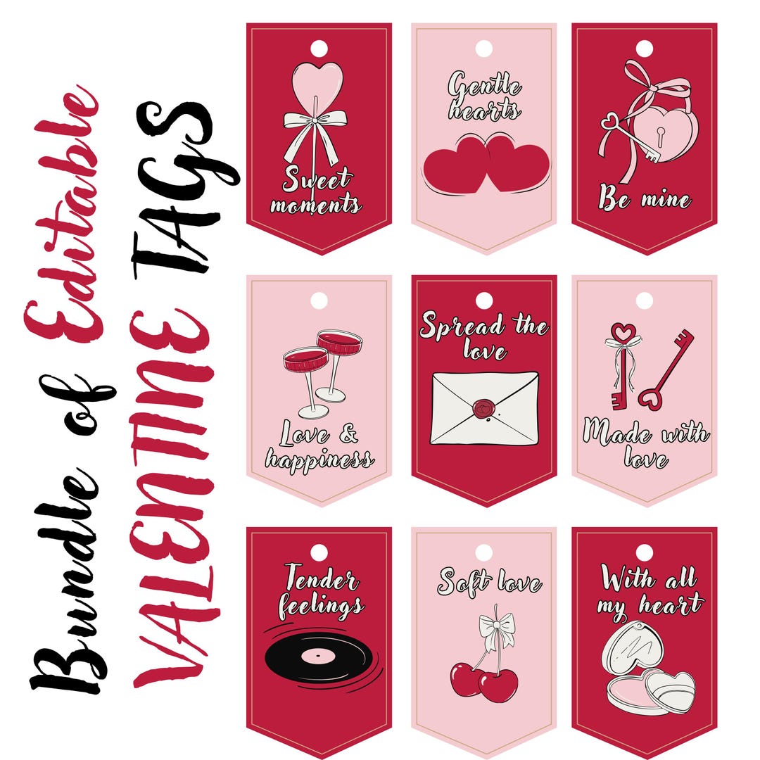 Editable Valentine's Day Tags | Printable Heart Tags, Canva Template ...
