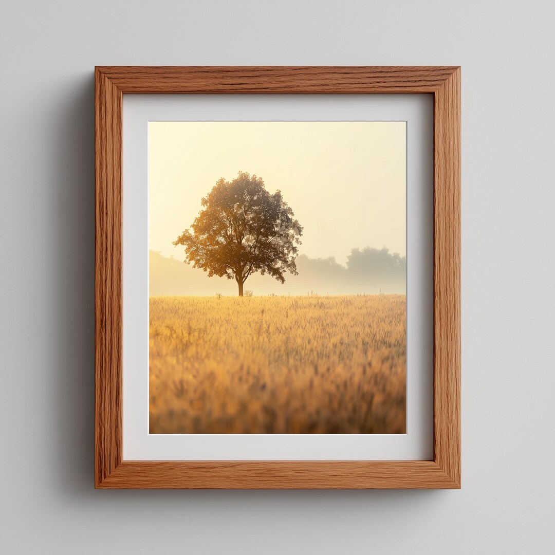 Rustic Printable Lone Tree in Misty Field - Moody Fine Art Landscape ...