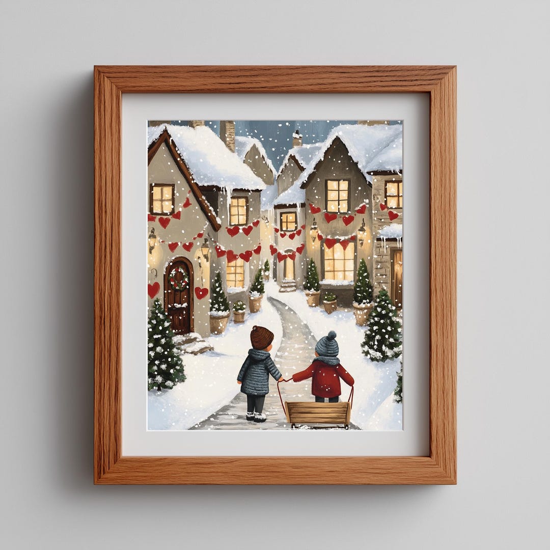 Charming Valentine's Winter Street Scene - Cozy Cottagecore Art ...