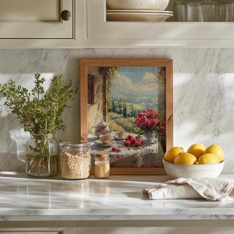 Cottagecore Café Terrace Scene With Teapot & Roses - Vintage Rustic ...