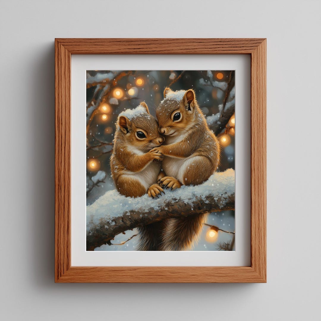 Cozy Printable Squirrels on Snow-dusted Branch - Cute Winter Wall Art ...