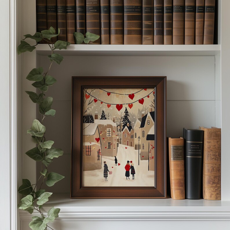 Valentine's Day Village Scene Printable - Naive Folk-art Winter Village ...
