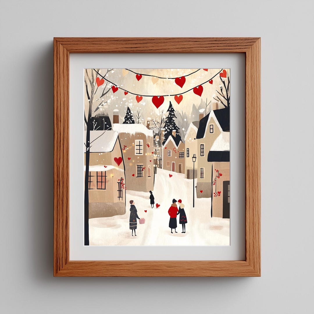 Valentine's Day Village Scene Printable - Naive Folk-art Winter Village ...
