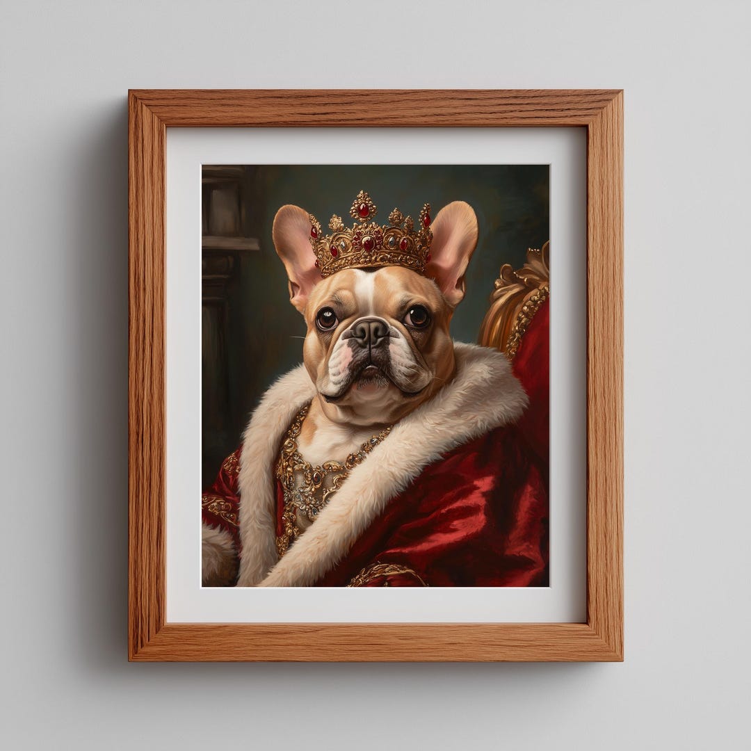 Regal French Bulldog Portrait, Vintage Royal Pet Art, Hand-painted ...
