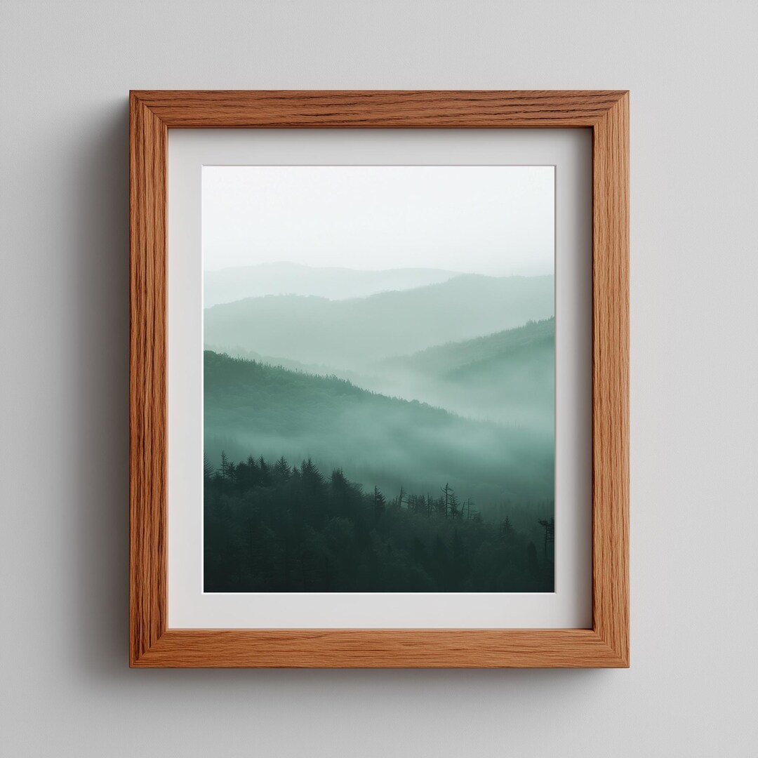 Moody Minimalist Pine Ridges - Serene Layered Landscape Art, Modern ...