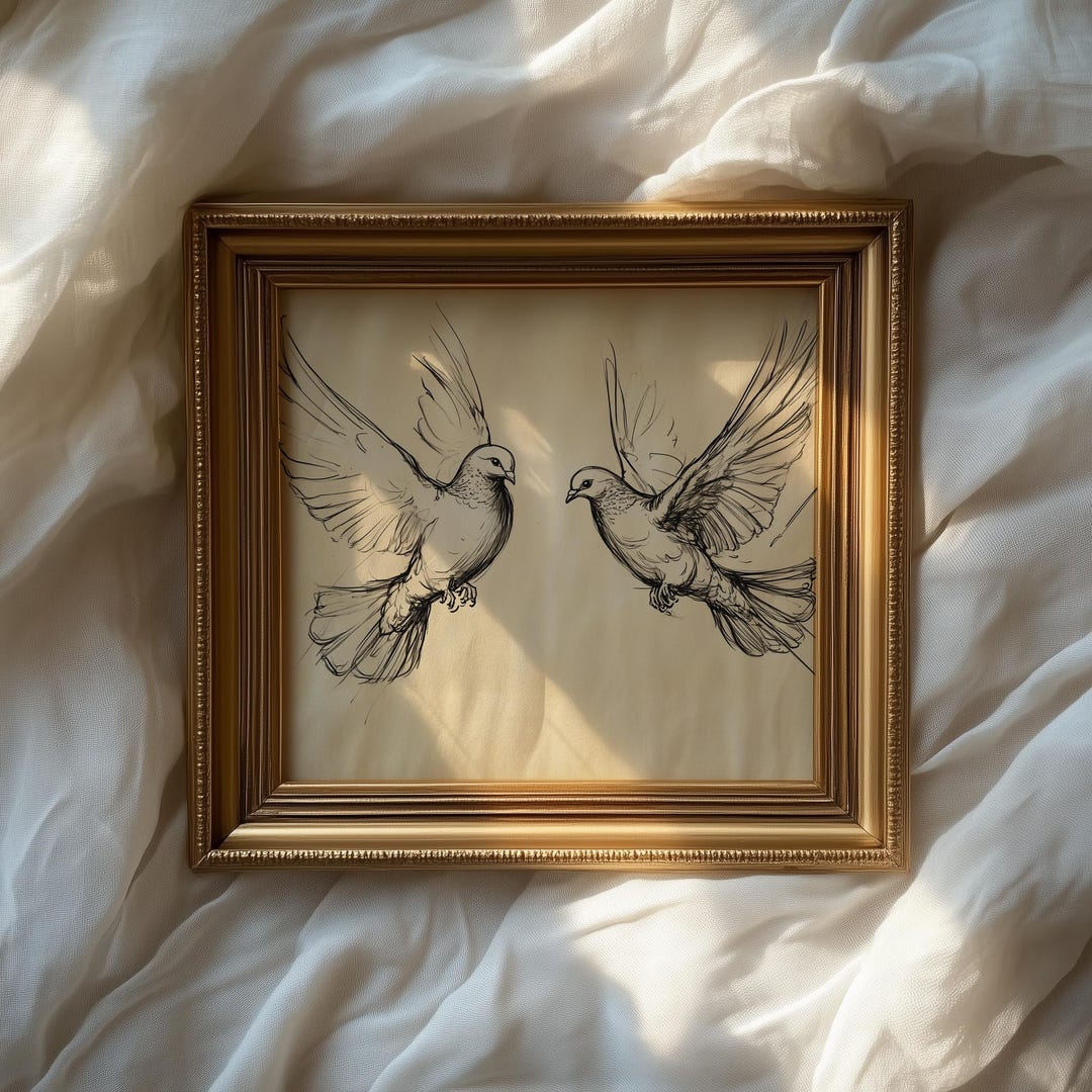 Printable Romantic Dove Sketch Art - Neutral Wall Decor, Minimalist ...