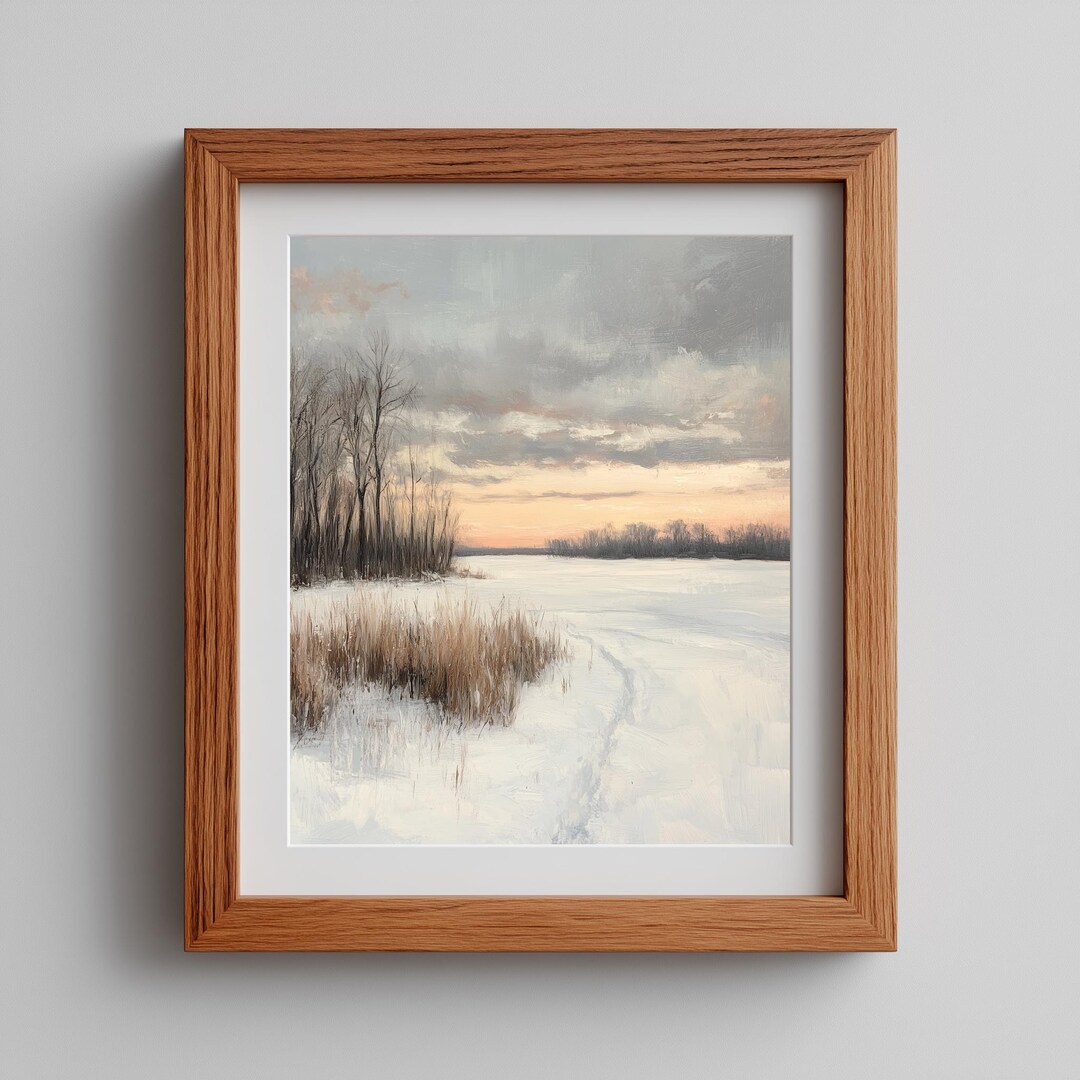 Rustic Winter Sunrise Printable - Moody Snowy Field, Leafless Trees ...