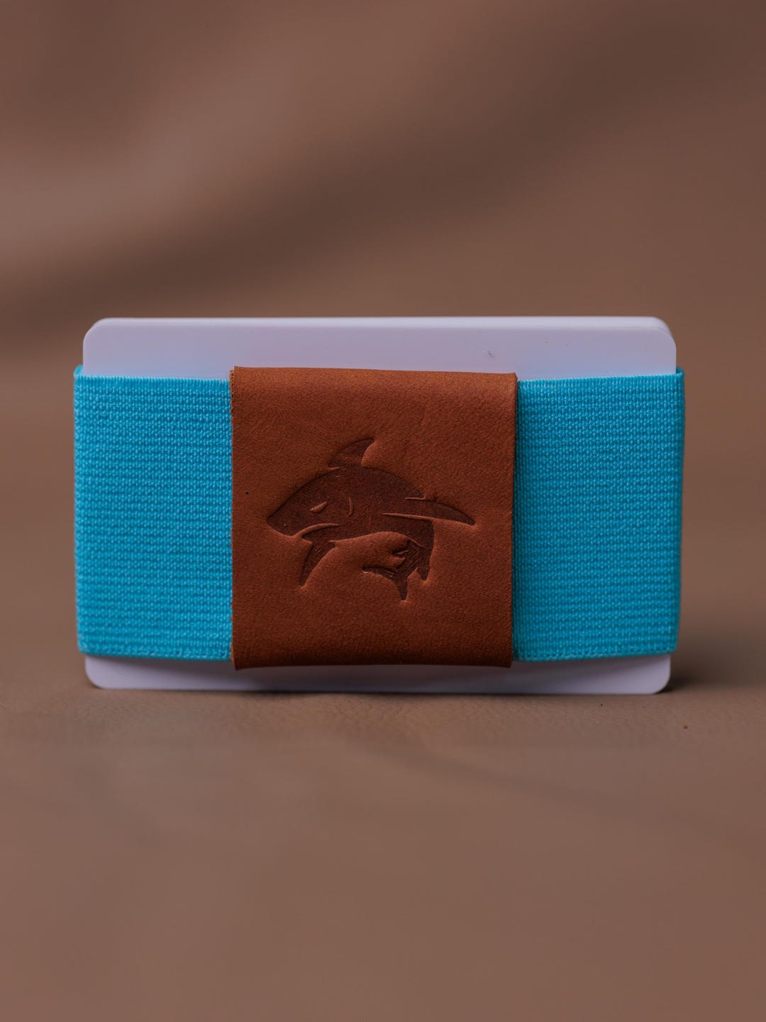Minimalist Brown Leather Shark Wallet, Simple Cardholder With Turquoise ...