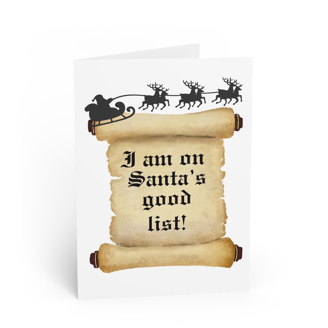 I Am on Santa's Good List Greeting Card | Christmas Scroll Design - Etsy