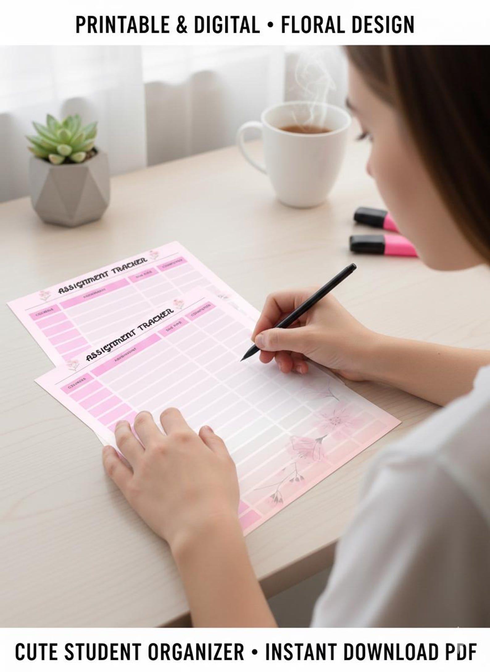 Pink Assignment Tracker Simple Printable Planner for School ...