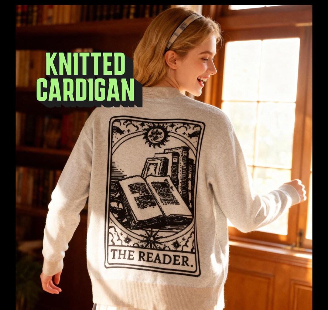 Reader Tarot Card Knitted Cardigan | Book Lover Academia Literary ...