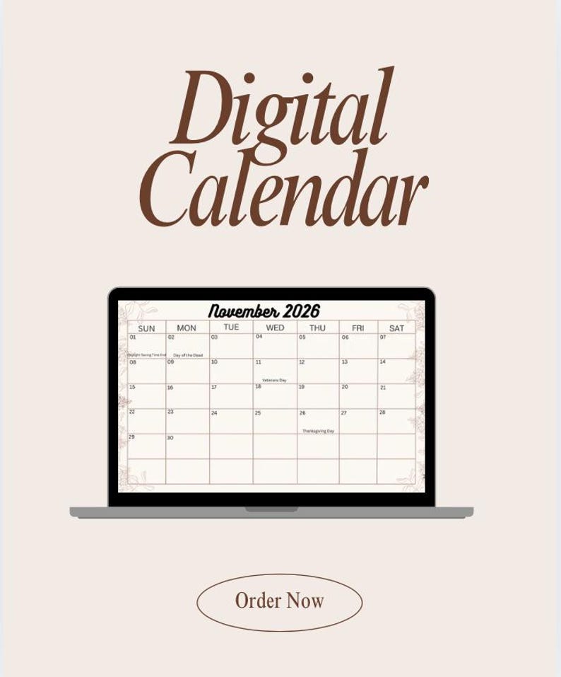 Digital Calendar 2026 – Digital PDF Planner, Monthly, Instant Download ...
