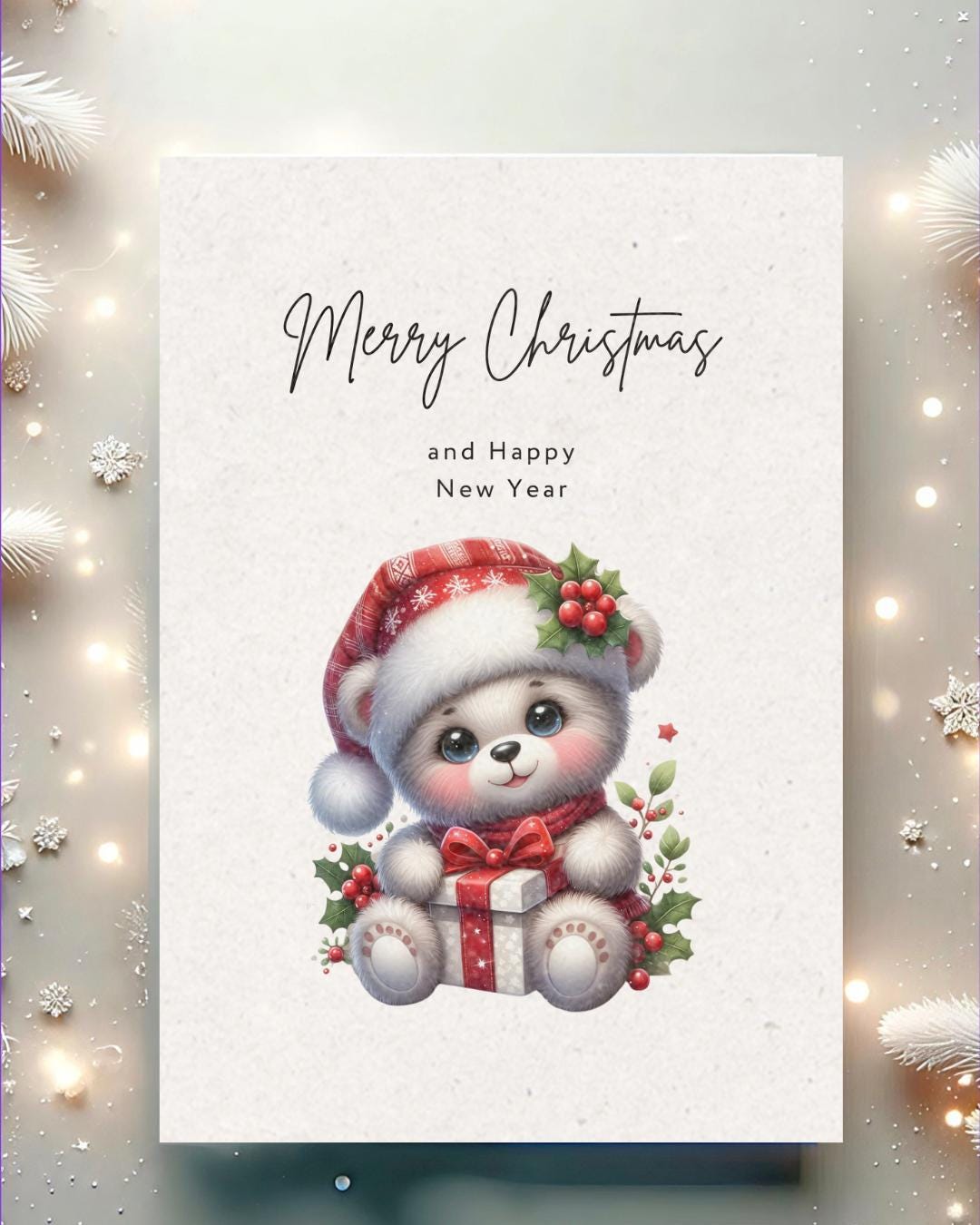 Teddy Bear Christmas Card - Etsy