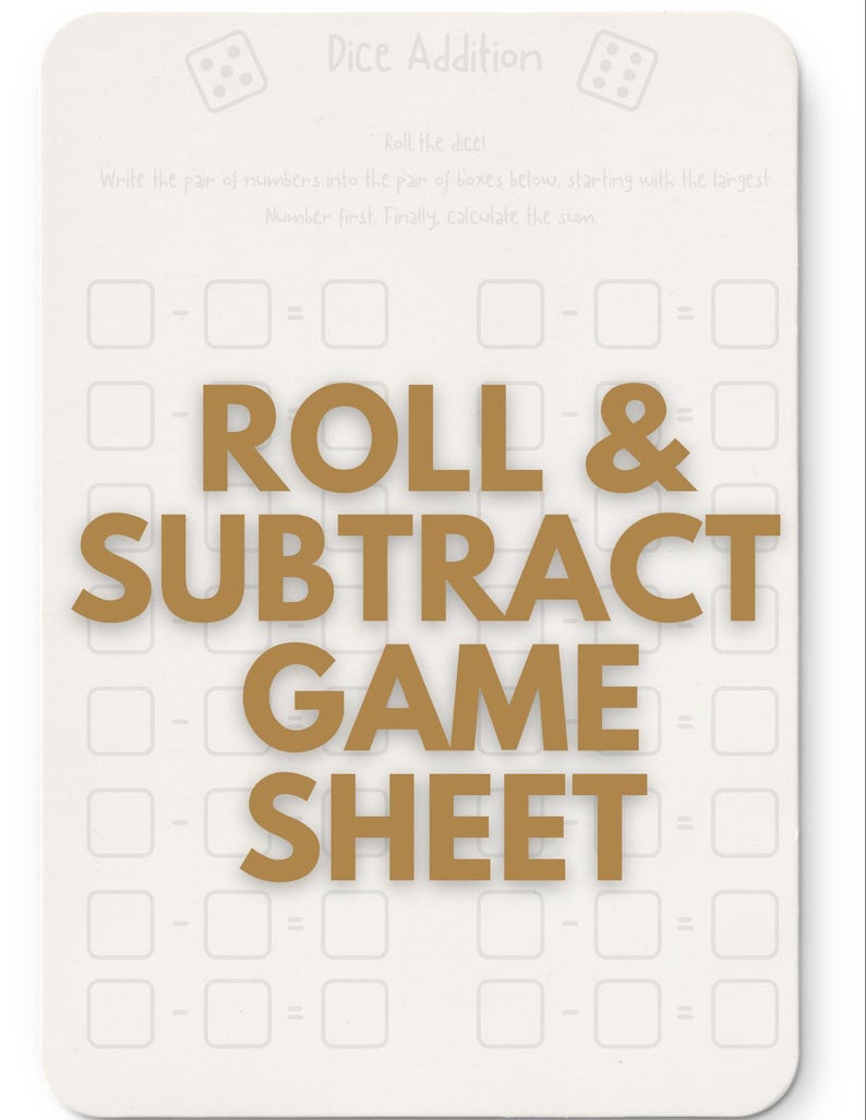 Dice Subtraction Game Printable | Math Centers Worksheet | Subtraction ...