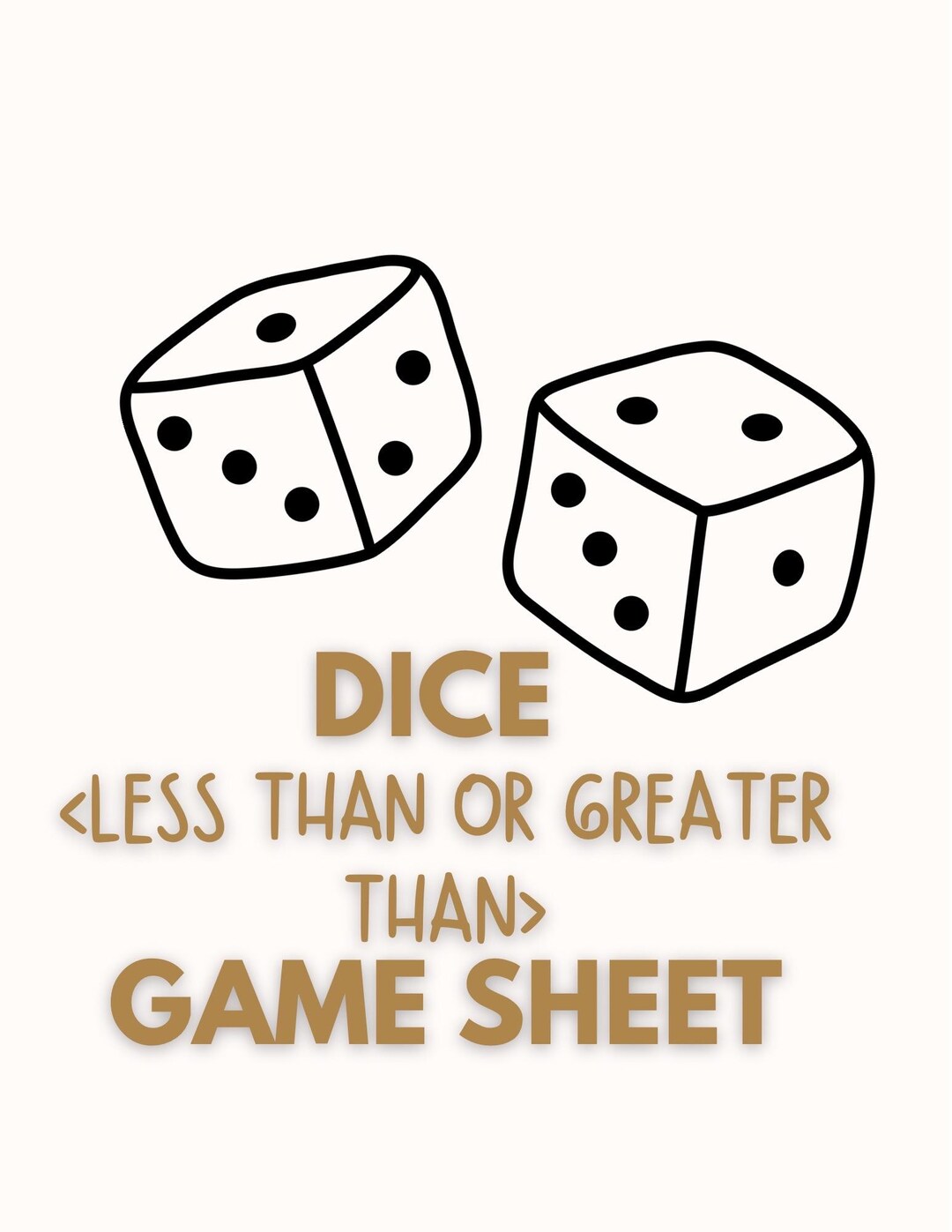 Greater Than Less Than Dice Game, Kindergarten Math Worksheet (PDF) - Etsy
