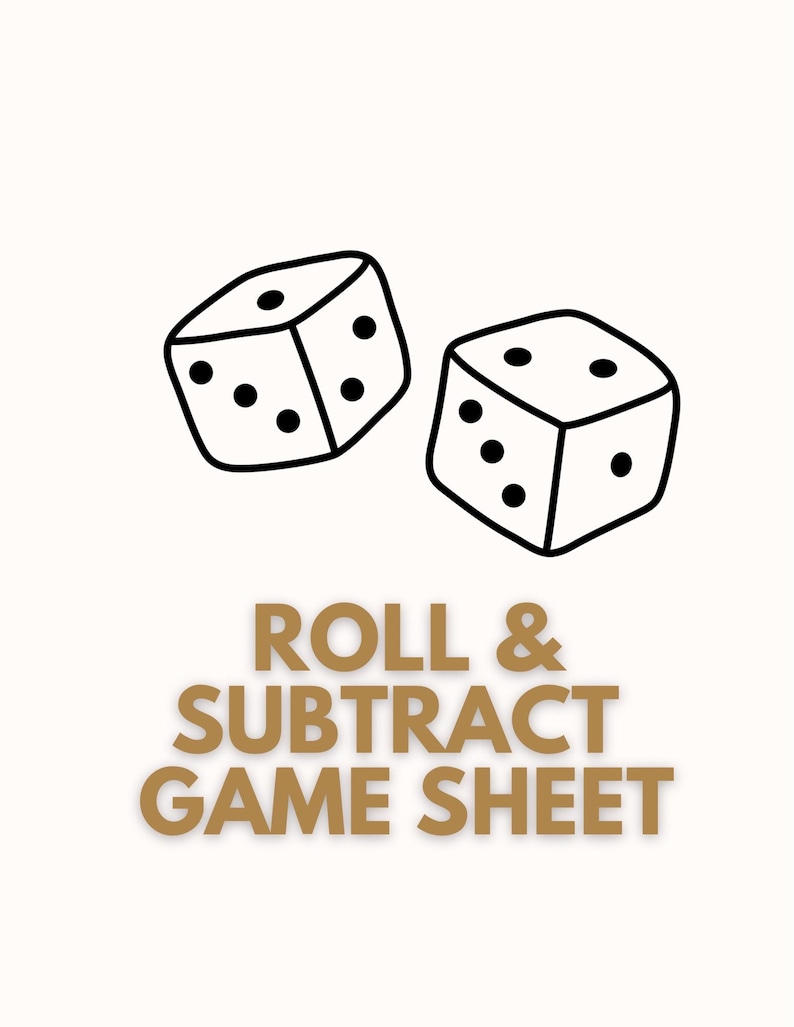 Dice Subtraction Game | Math Worksheet for Kids (PDF Pattern) - Etsy