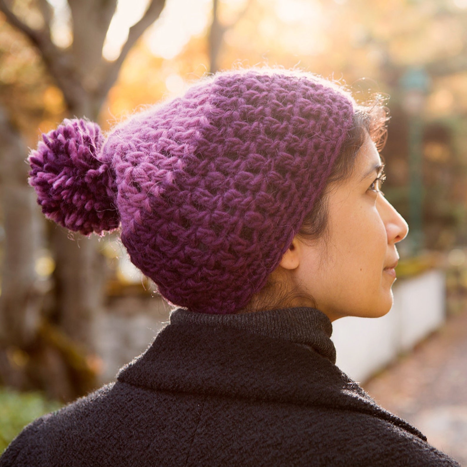 CROCHET PATTERN - Two-tone Toque Colour Block Pompom Beanie - PDF ...