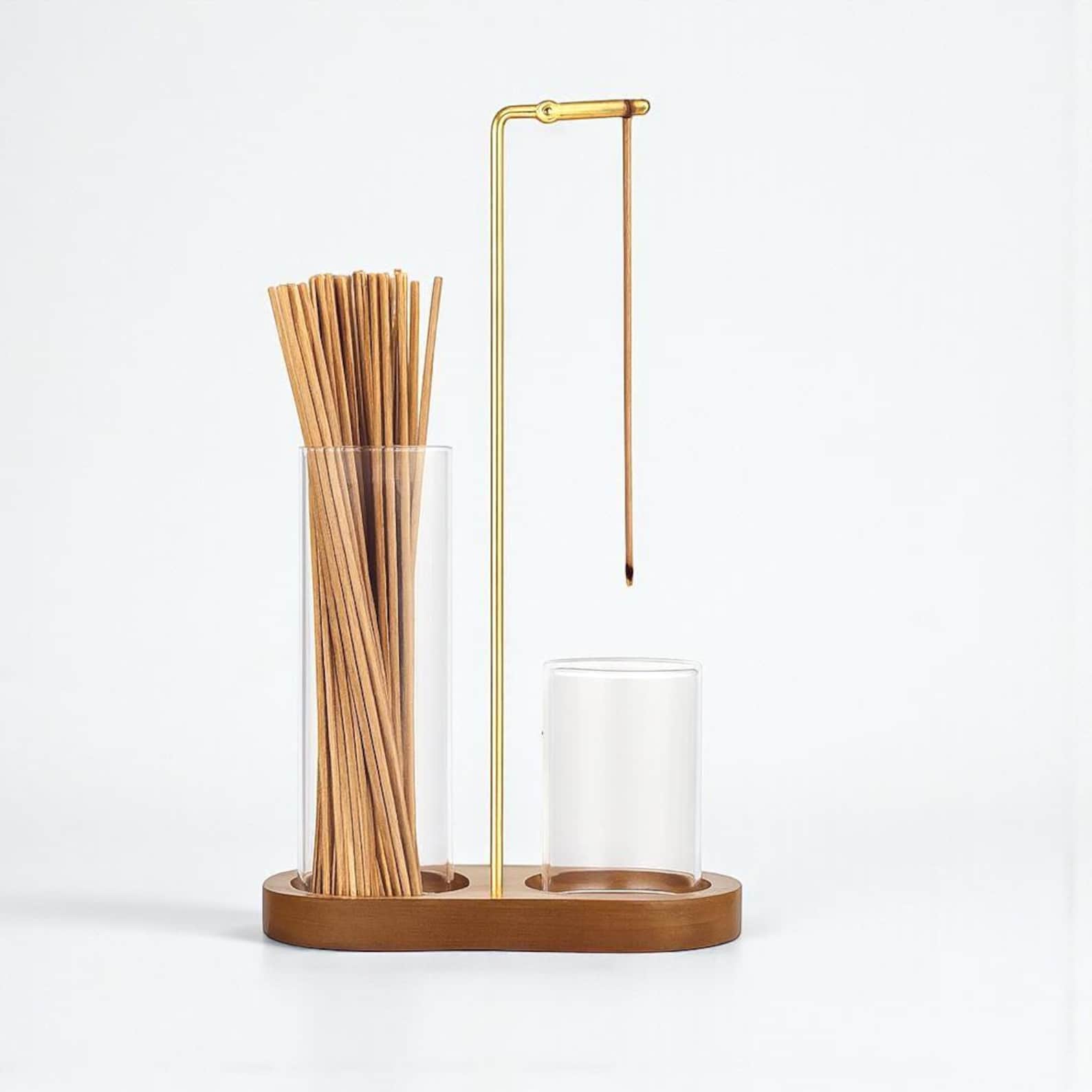 Minimalist Japanese Incense Holder With Wooden Base and Glass Ashtray ...