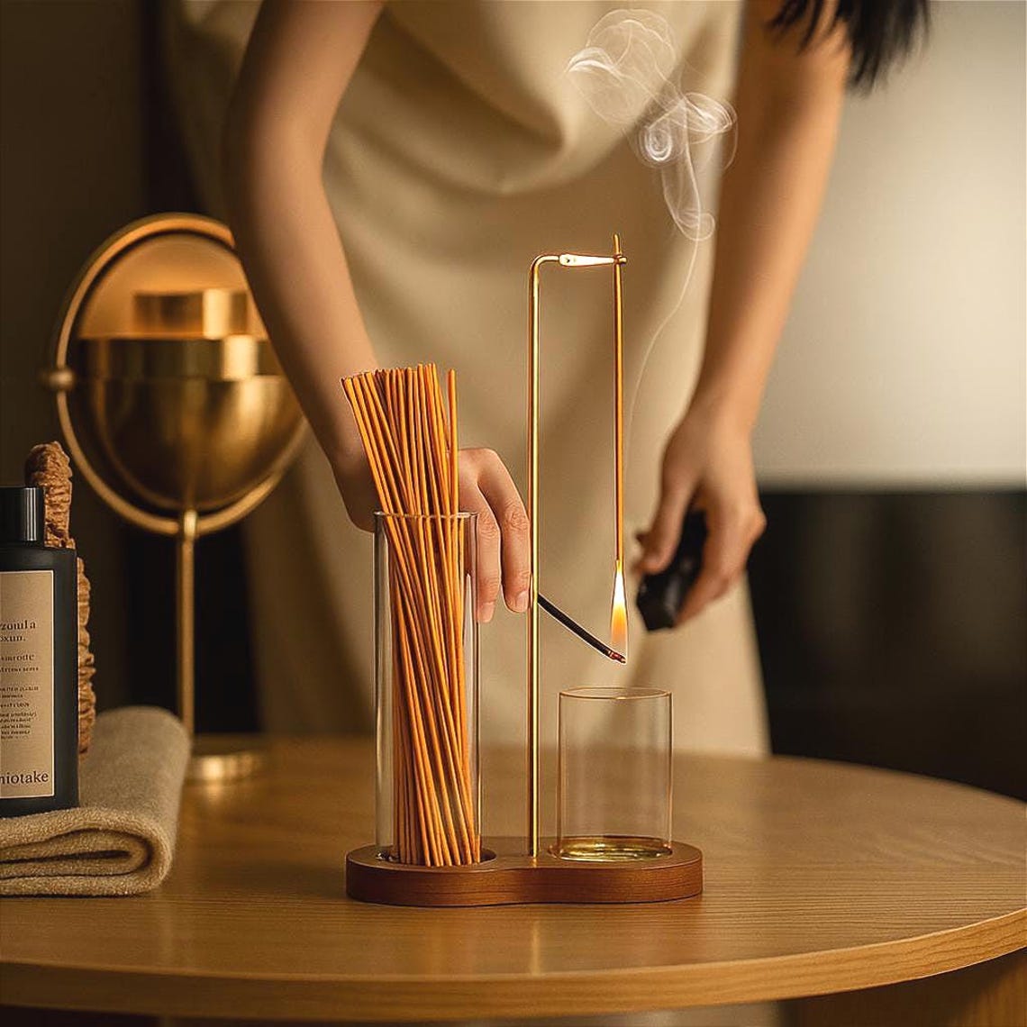 Minimalist Japanese Incense Holder With Wooden Base and Glass Ashtray ...