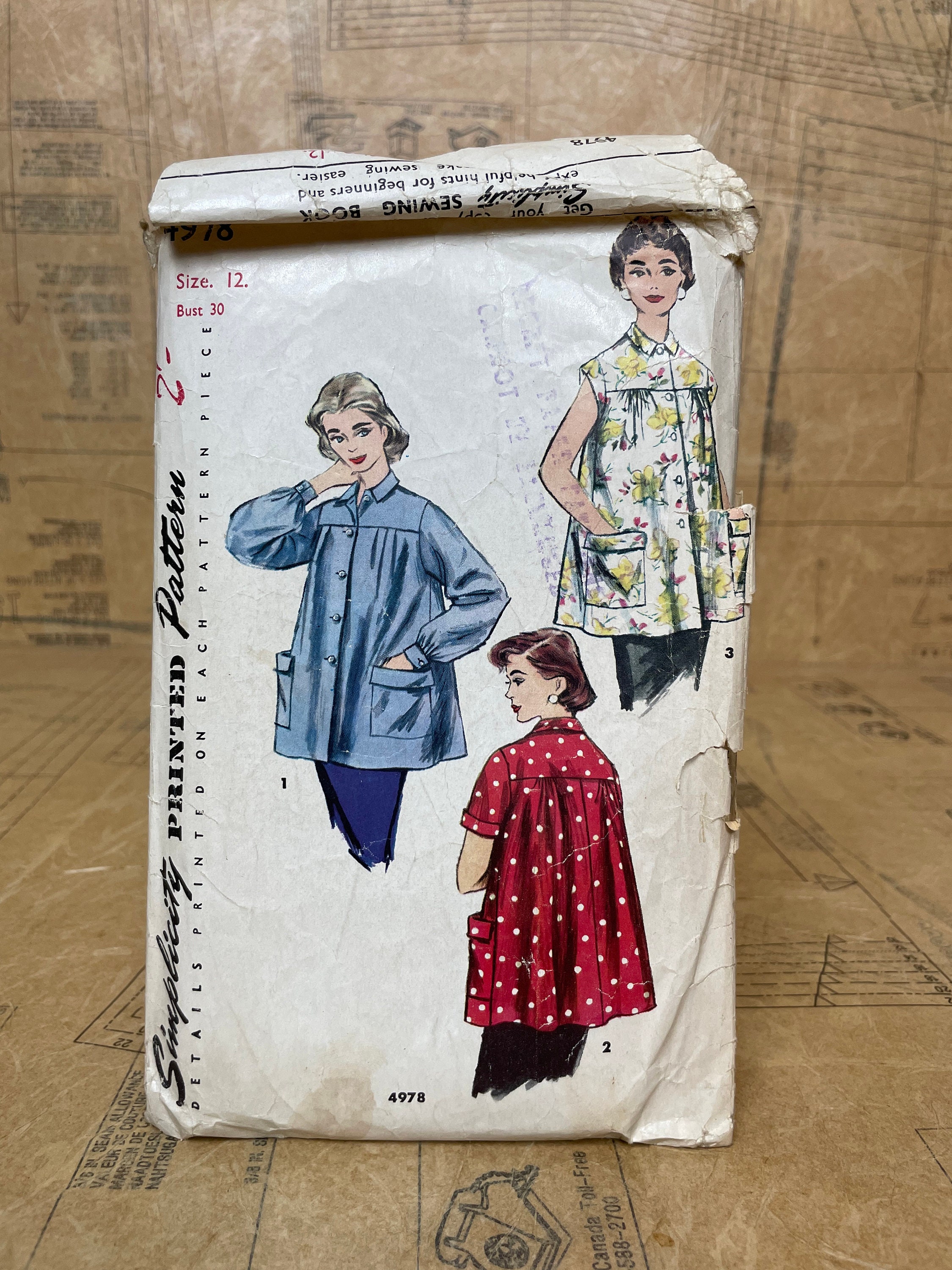 Original Mid 1950s Sewing Pattern. Simplicity Smock Pattern 4978. Bust ...