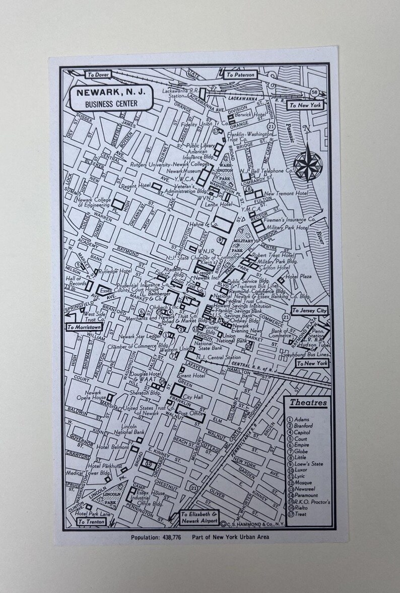 Newark NJ Downtown Business Center Map C.1956 Road Atlas Inset 7.5x4.5 ...