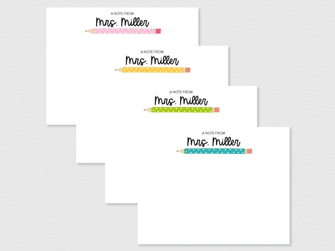 Personalized Teacher Stationery: Pencil Flat Note Cards Set - Etsy
