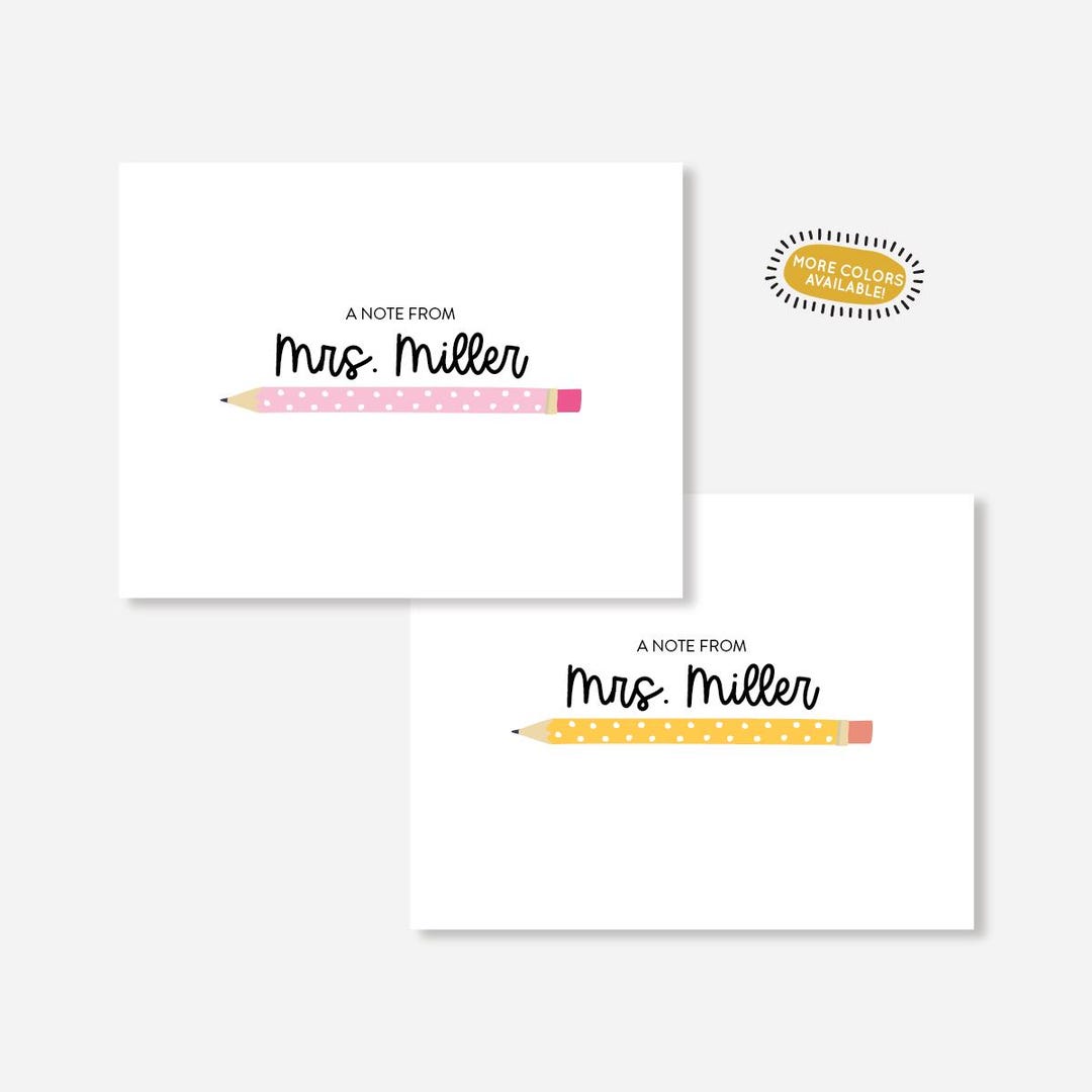Teacher Pencil Folded Note Cards | Personalized Stationery | Custom ...